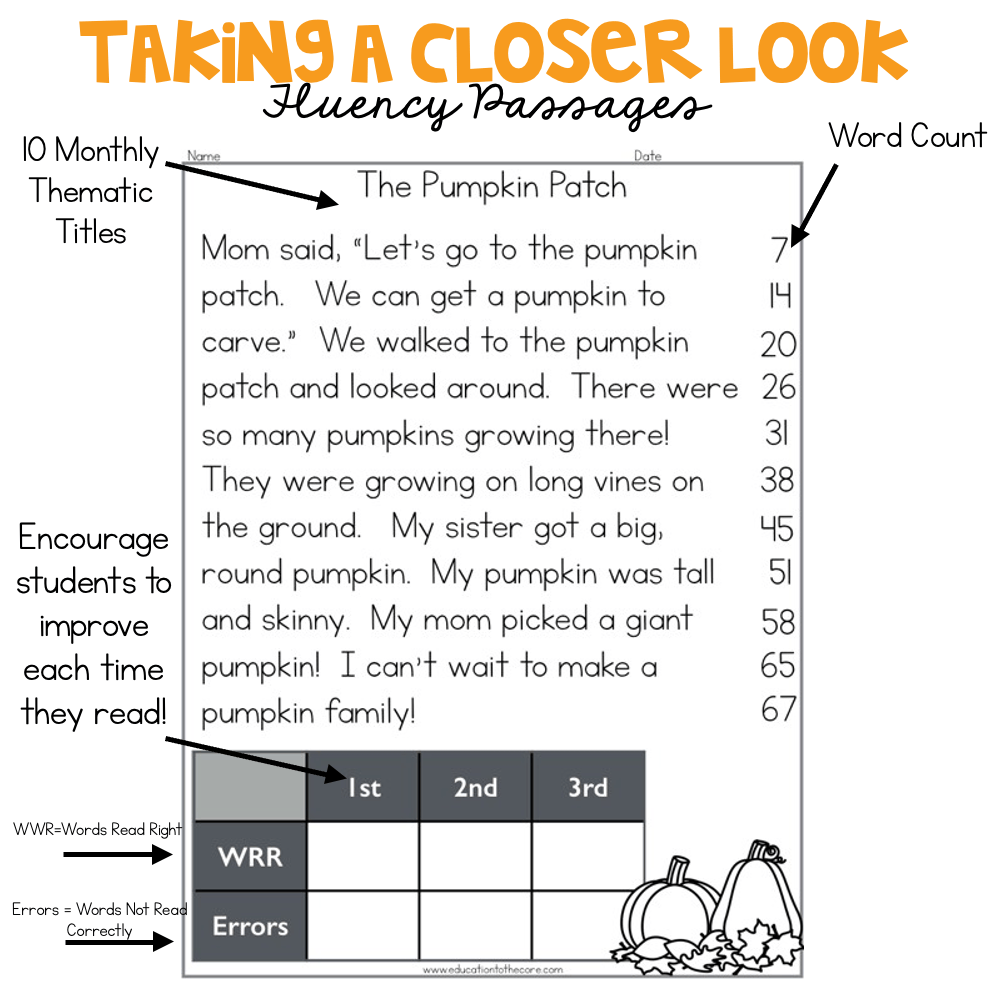 1st Grade Fluency Passages for October | Education to the Core
