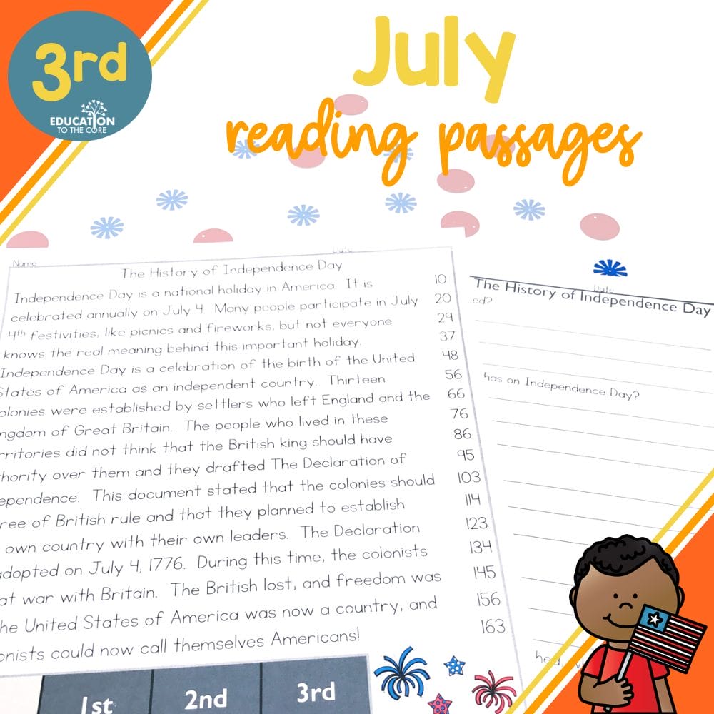 3rd Grade Fluency Passages for July | Education to the Core
