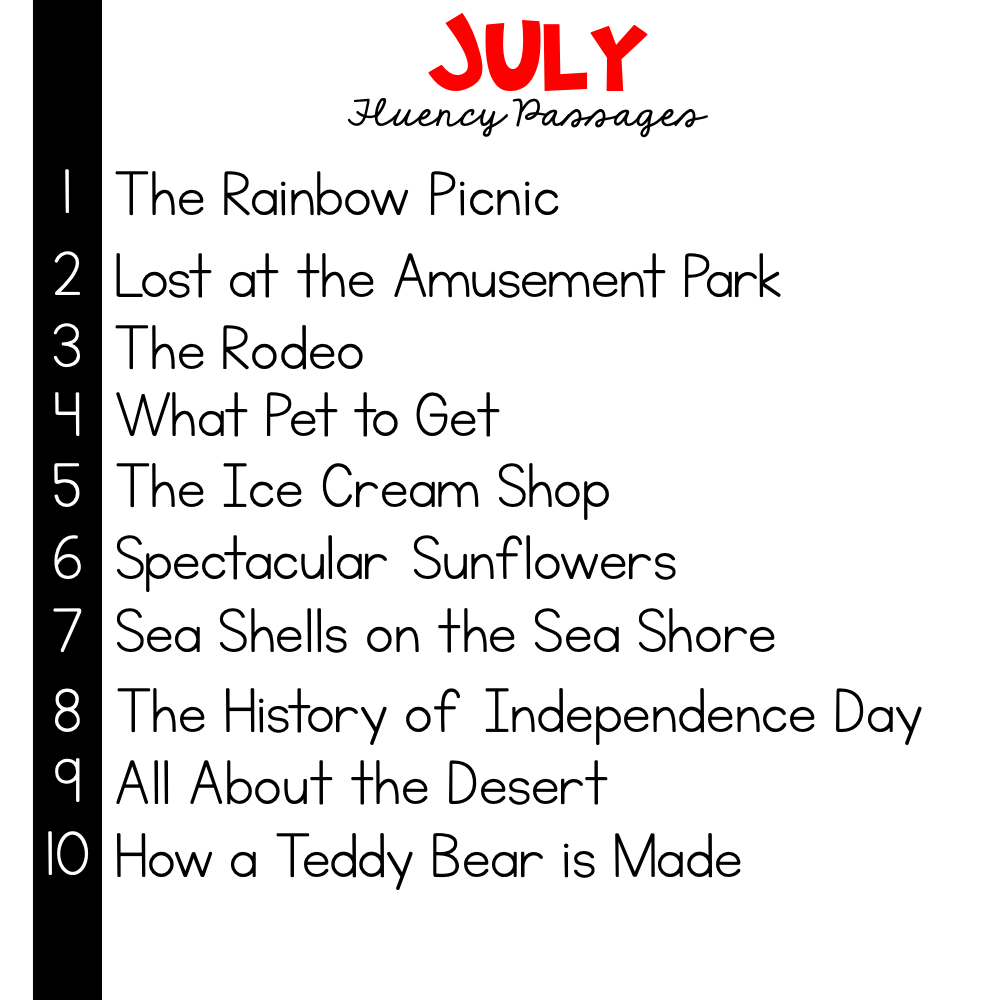 3rd Grade Fluency Passages for July | Education to the Core