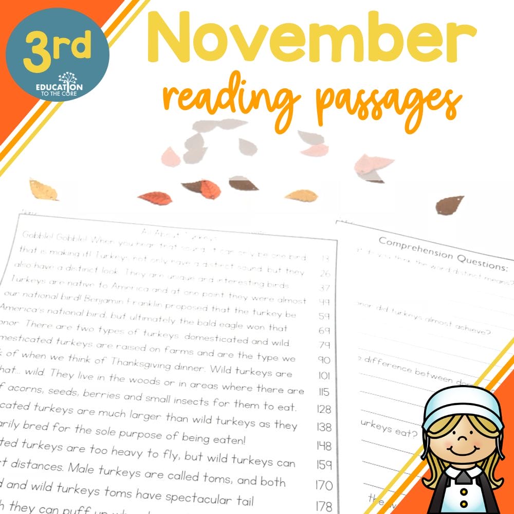 3rd Grade Fluency Passages for November | Education to the Core