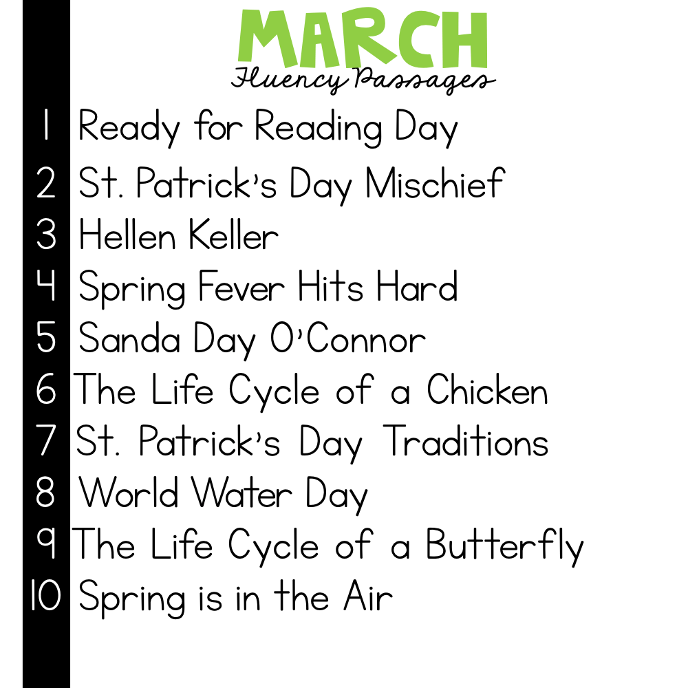 3rd Grade Fluency Passages for March | Education to the Core