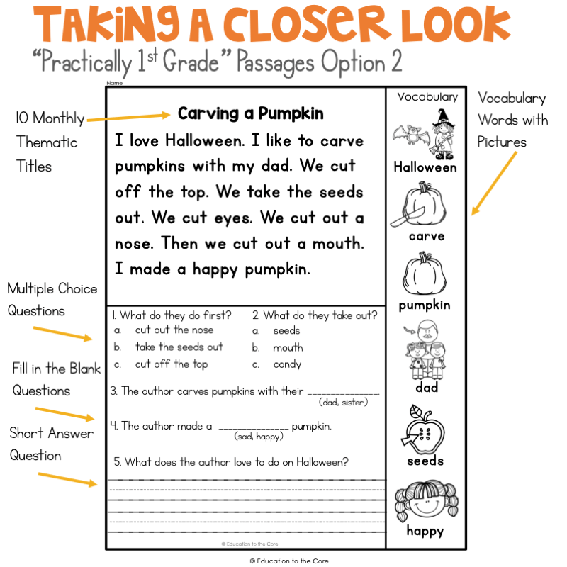 "Practically 1st Grade" Passages for October | Education to the Core