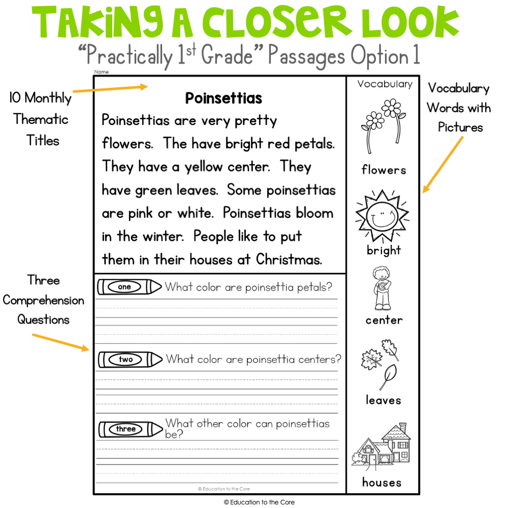 "Practically 1st Grade" Passages for December | Education to the Core