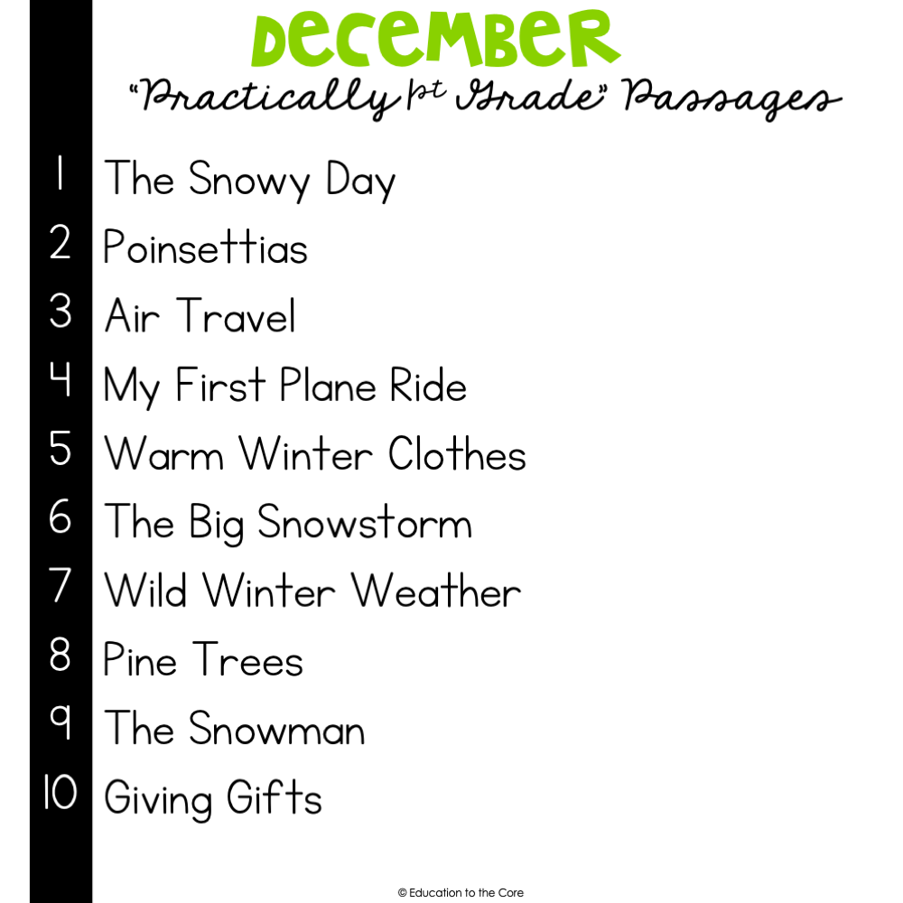 "Practically 1st Grade" Passages for December | Education to the Core