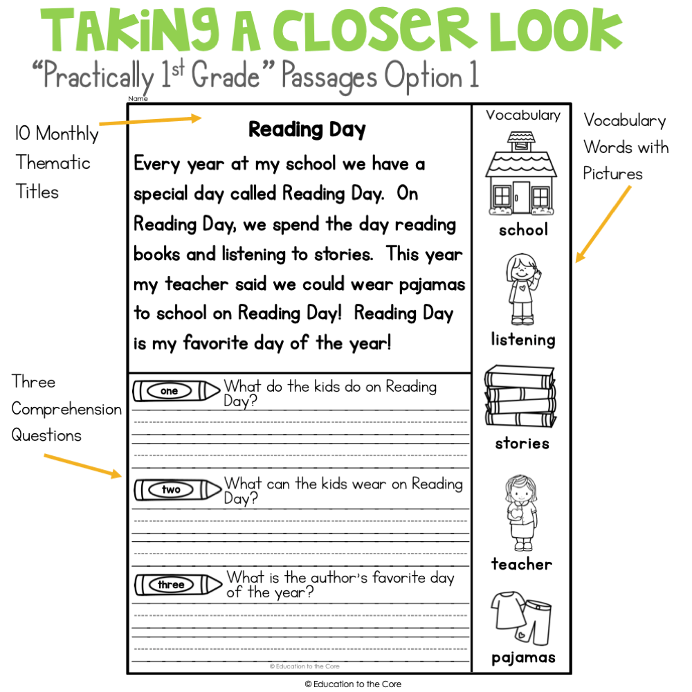 "Practically 1st Grade" Passages for March | Education to the Core