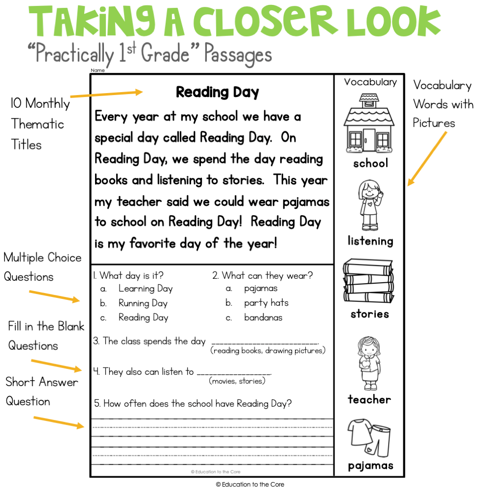 "Practically 1st Grade" Passages for March | Education to the Core