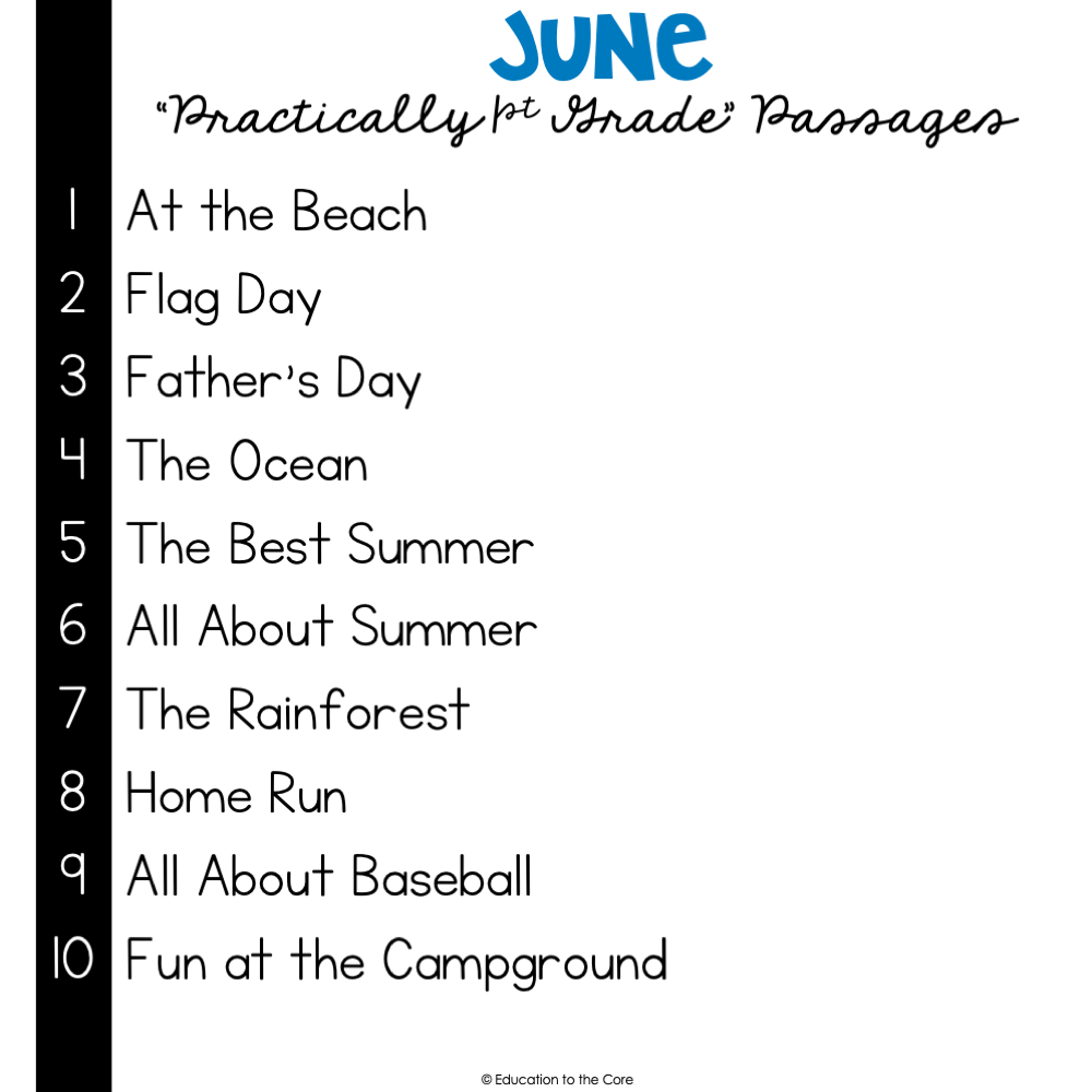 "Practically 1st Grade" Passages for June | Education to the Core
