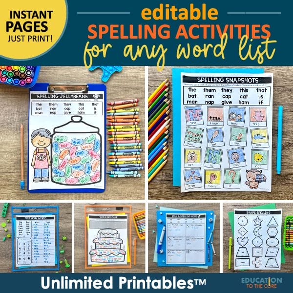 Editable Spelling Activities for ANY List of Words | Education to the Core
