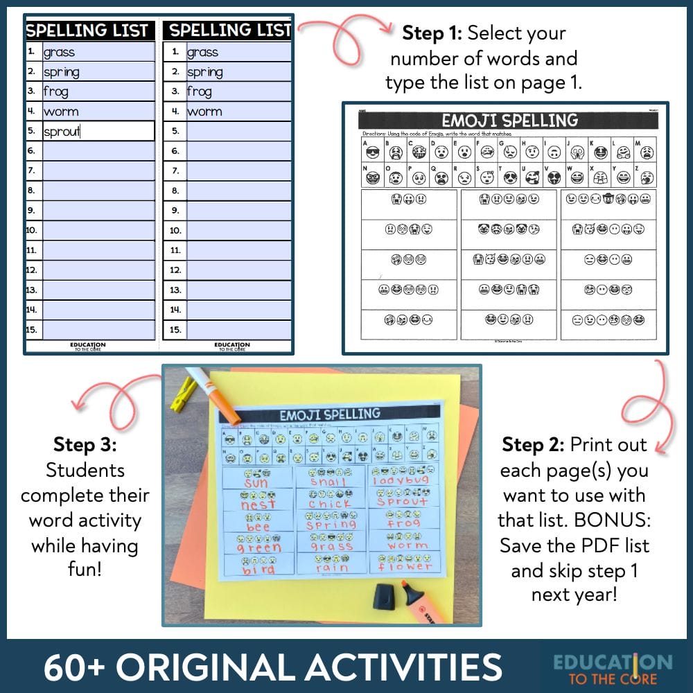Editable Spelling Activities for ANY List of Words | Education to the Core