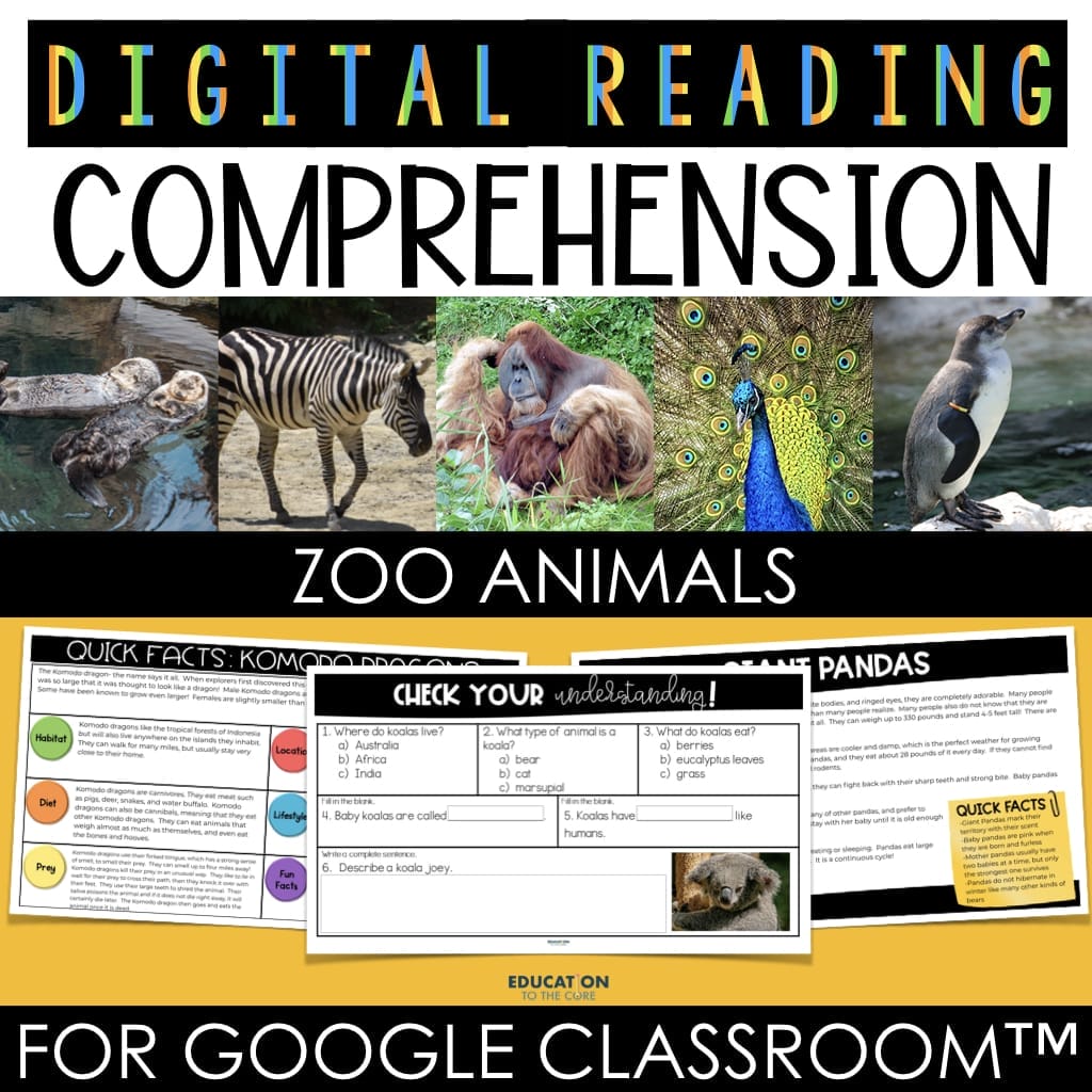 Zoo Animals Digital Reading Comprehension for Google Slides™
