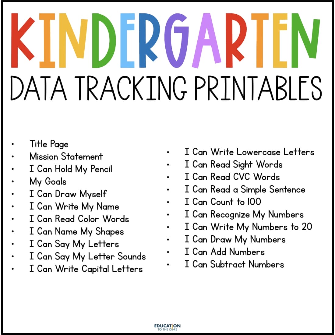 Kindergarten Data Tracking Printables for Data Books | ETTC