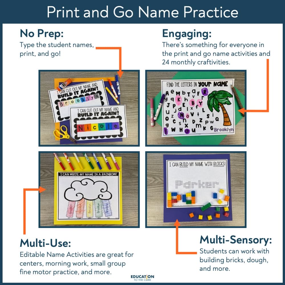 Editable Names for Kindergarten | Education to the Core