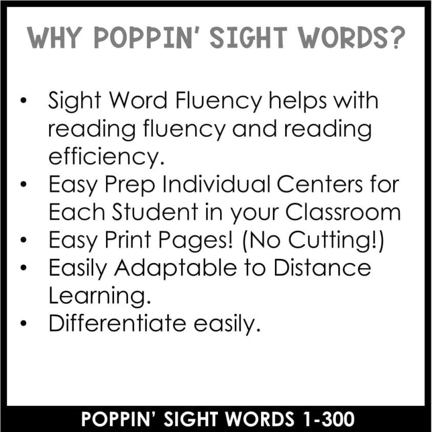 Poppin' Sight Words Bubbles (1-300) | Education to the Core