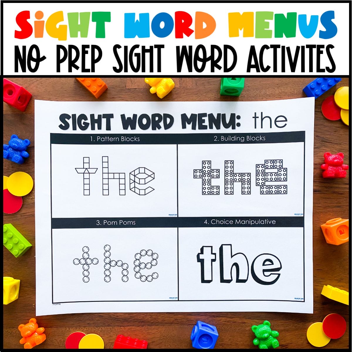 Sight Word Menus | Education to the Core