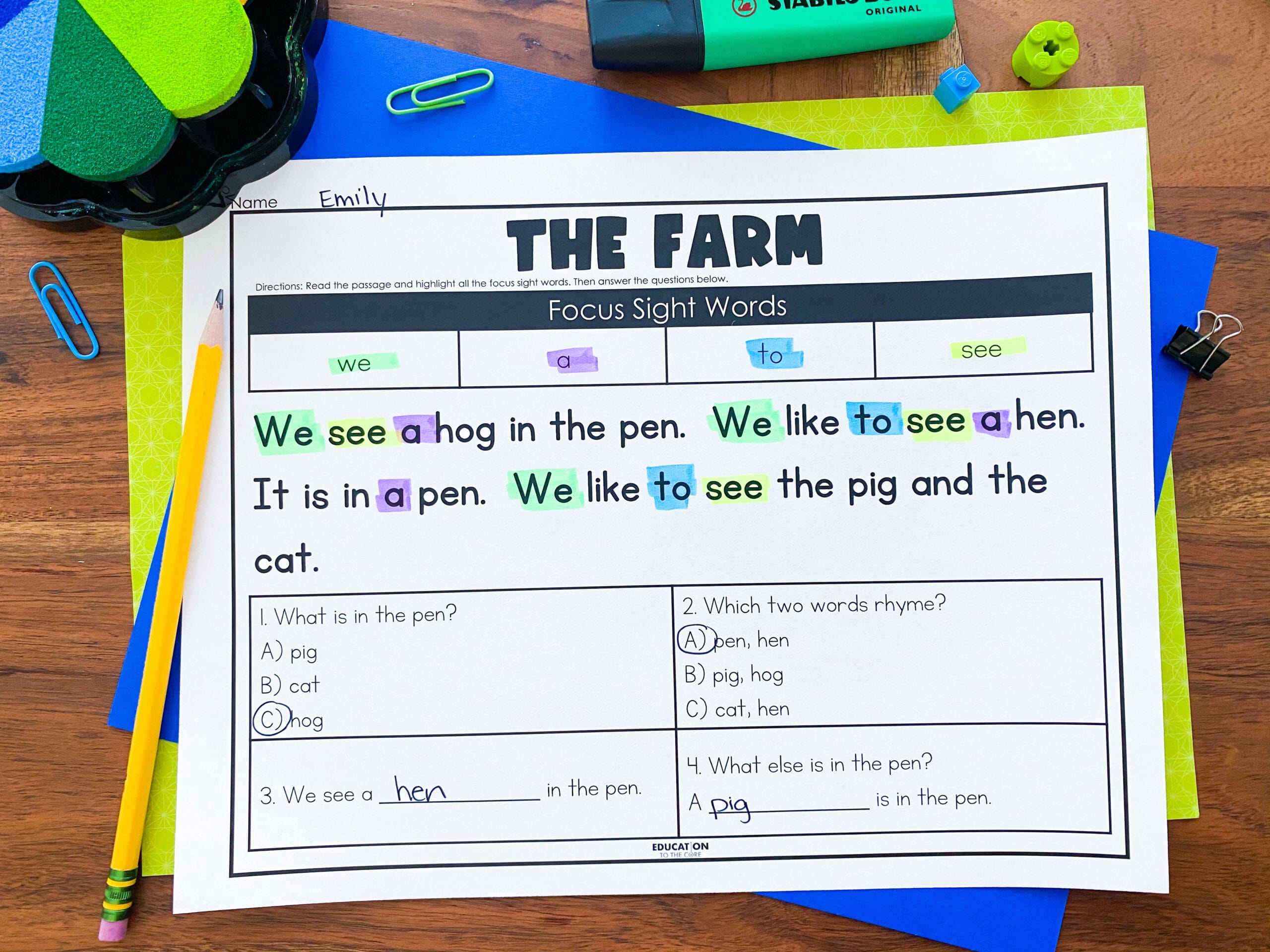 Sight Word Passages Freebie | Education to the Core