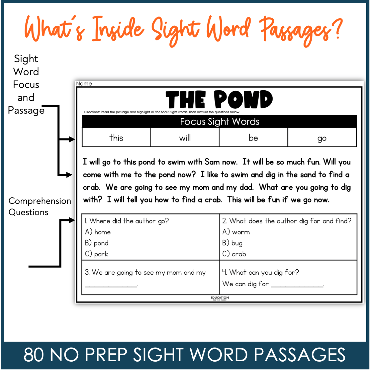 Sight Word Passages | Education to the Core