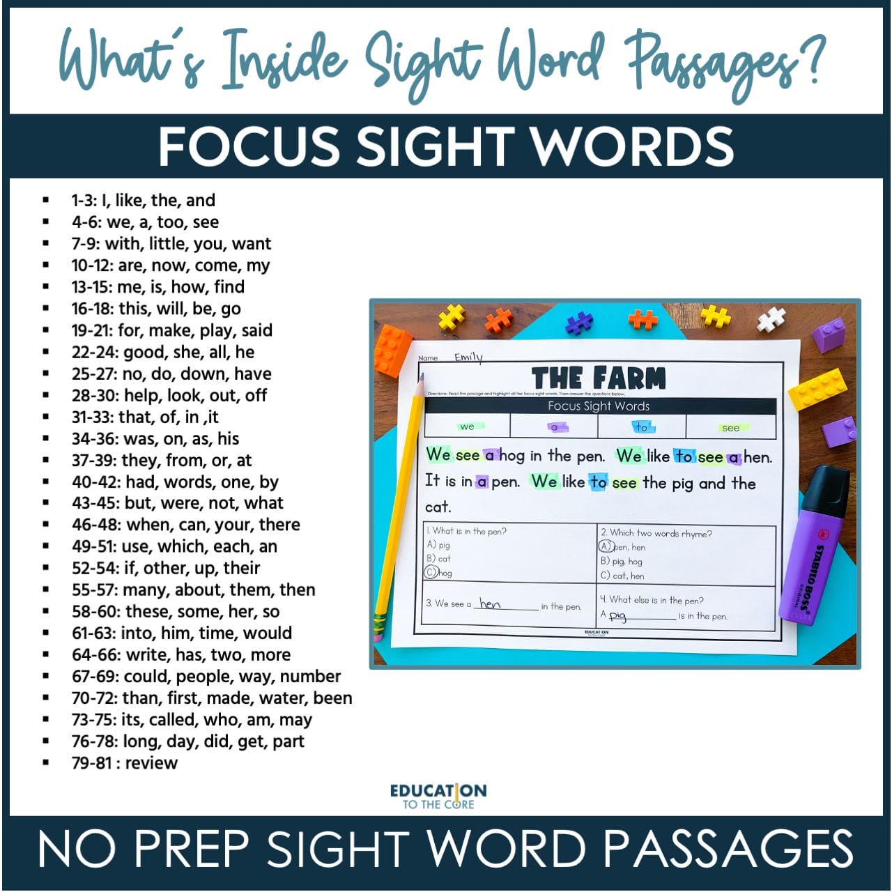 Sight Word Passages | Education to the Core