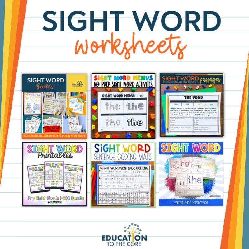 Sight Word Worksheets Bundle | Education to the Core