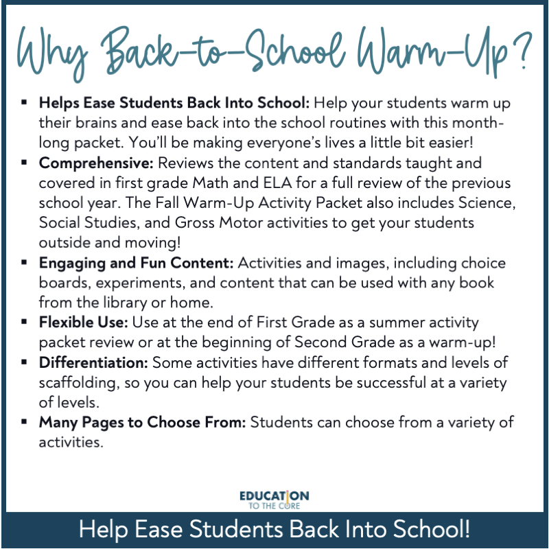 Fall NO PREP Warm-Up for 1st Grade | School Activities | ETTC