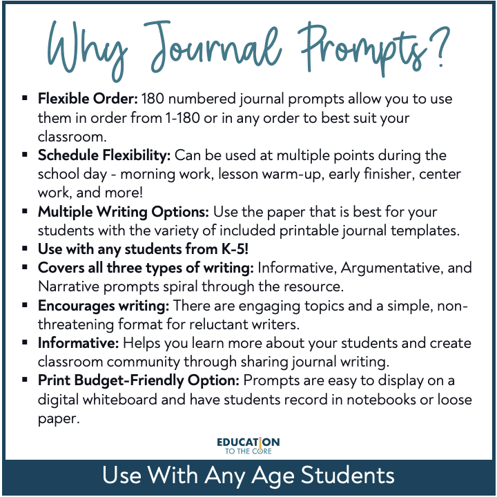 180 Journal Prompts | Education to the Core