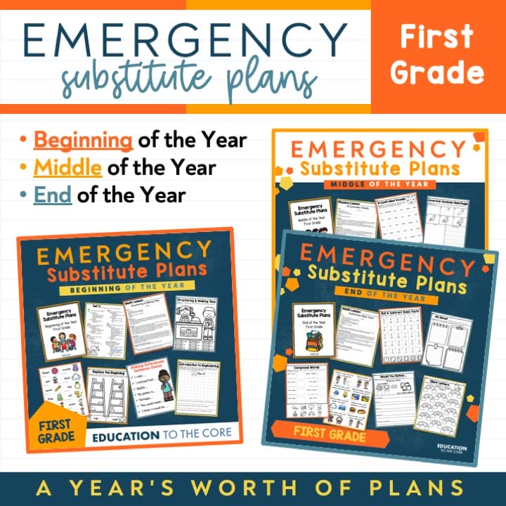 First Grade EDITABLE Sub Plans | Substitute Binder | Education to the Core