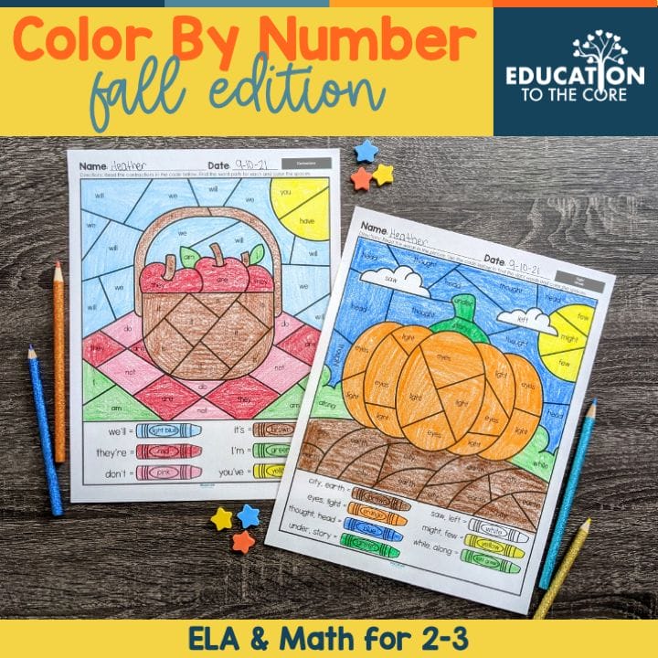 Fall Color by Number for 2nd and 3rd Grade | Fall Worksheets