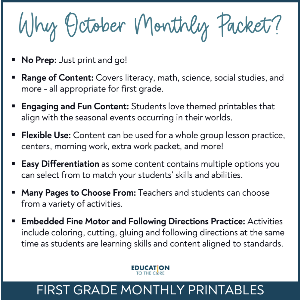First Grade October Biographies & Activities Packet | ETTC
