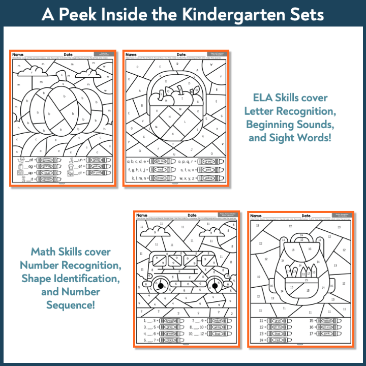 Fall Color by Number for K & 1st Grade | Fall Worksheets