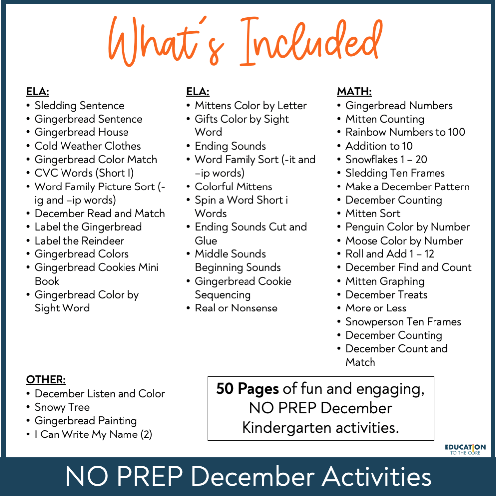 December Kindergarten Activities Packet | Morning Work Fun