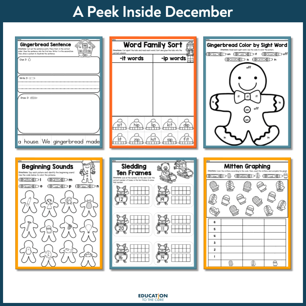 December Kindergarten Activities Packet | Morning Work Fun
