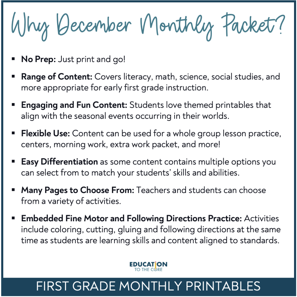 December 1st Grade Packet | Monthly Activities & Morning Work