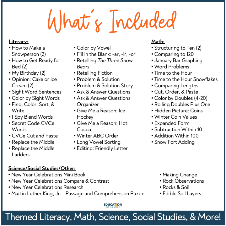 January 1st Grade Packet | Monthly Activities & Morning Work