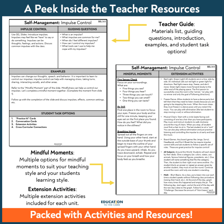 Social Emotional Learning for the Year | 3rd Grade - 5th Grade