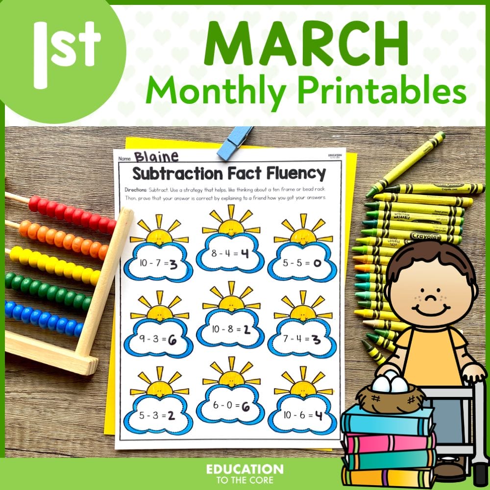 March No Prep Activities Packet for 1st Grade | ETTC