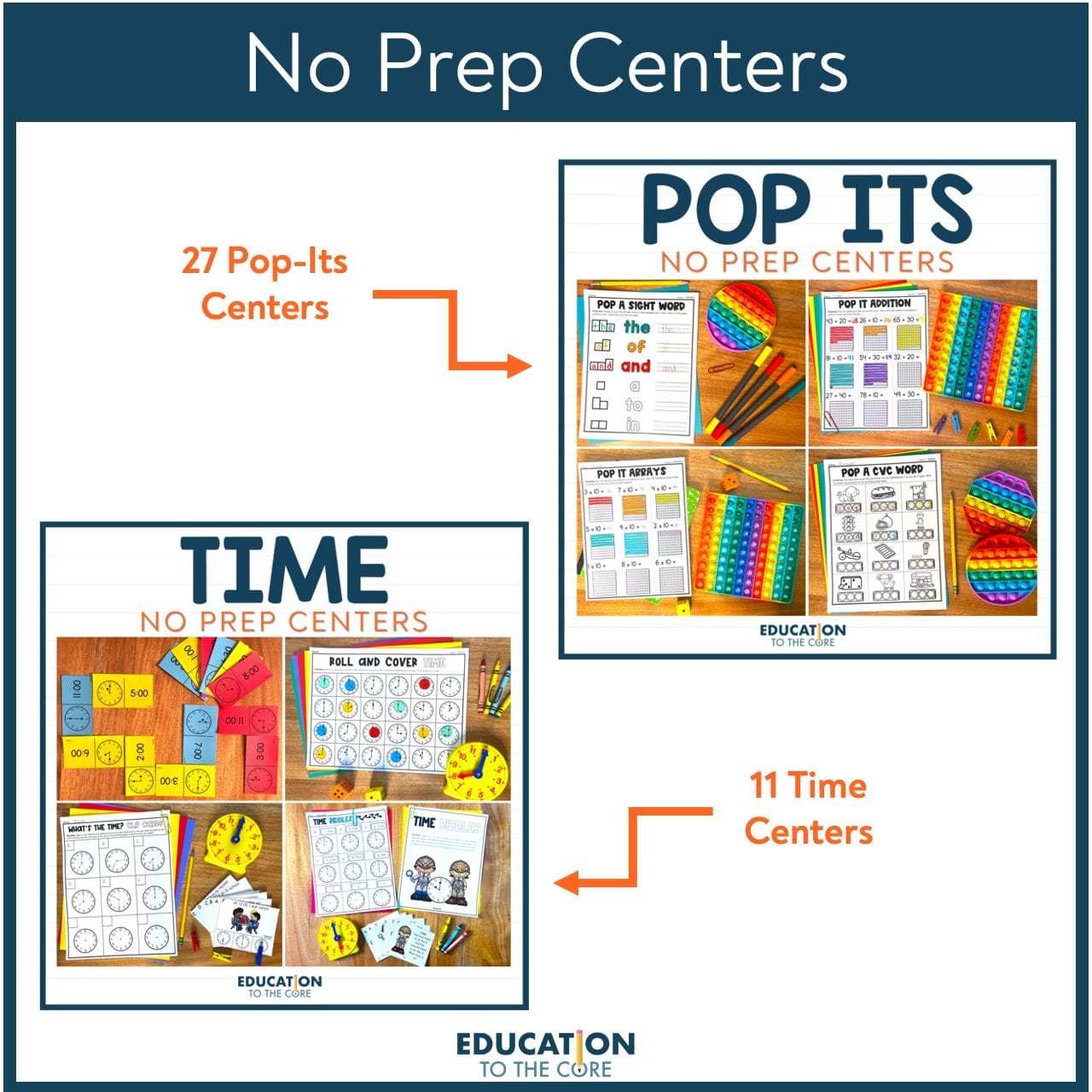 NO PREP Centers Bundle Volume 2 | Math & ELA | Education to the Core