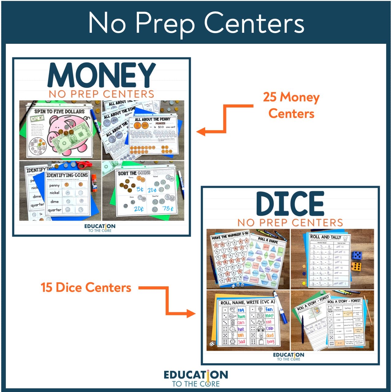 NO PREP Centers Bundle Volume 2 | Math & ELA | Education to the Core