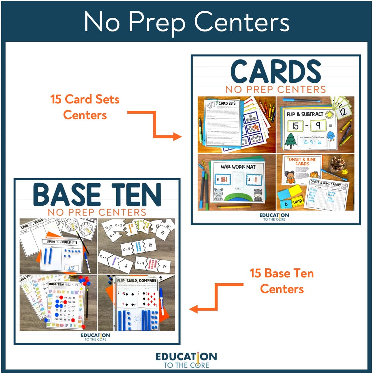 NO PREP Centers Bundle Volume 2 | Math & ELA | Education to the Core