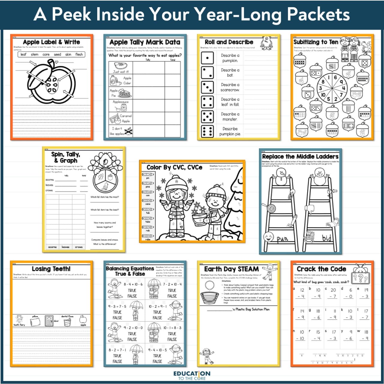 1st Grade Monthly NO PREP Packet Printables | Education to the Core