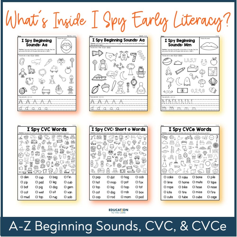 I Spy Early Literacy | Beginning Sounds | CVC CVCe Words | Kindergarten ...