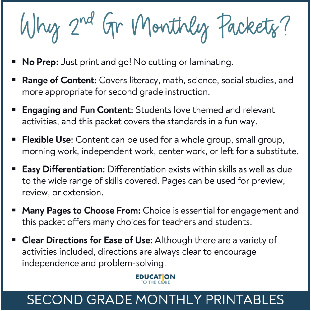 2nd Grade Monthly NO PREP Printables | Year-Long Bundle