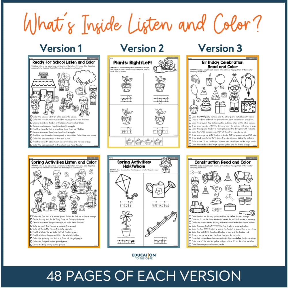 Listen and Color: Following Directions Bundle | ETTC