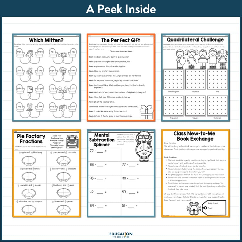 December Morning Work No Prep Packet for Second Grade